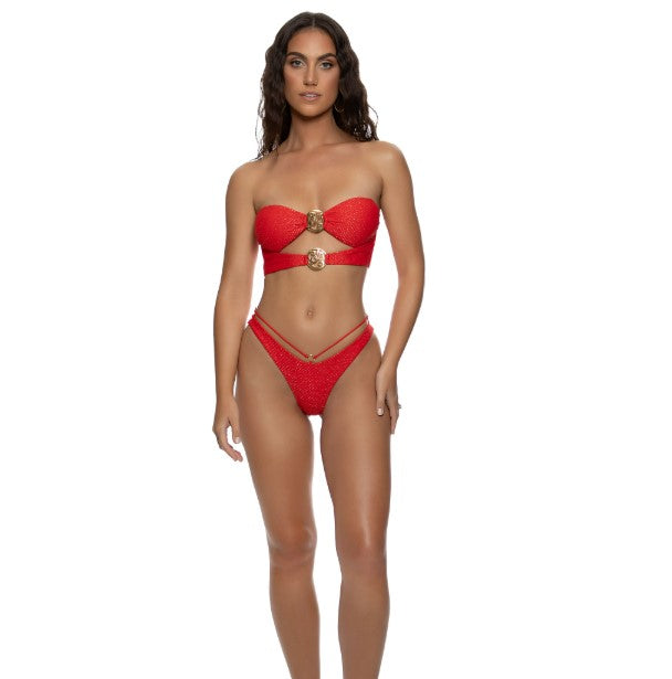 Luli Fama Sunkiss Glow Strappy Loop Brazilian Scrunch Bottom - Red – MichellesSwimanddenim